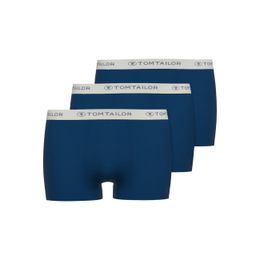 Boxershorts Tom Tailor "Longford", Herren, Gr. 5M, blau (blau, mittel, uni), Obermaterial: 60% Baumwolle, 40% Polyester, unifarben, k&ouml;rpernah, Unterhosen Boxershorts, weich, bequem, eng, elastisch, Logobund, Baumwollmix