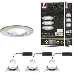 Paulmann LED Einbauleuchte "LED Einbauleuchte Nova Coin IP44 rund 78mm", silber (edelstahlfarben), 3, &Oslash; 7,8cm, 3 Stk., Leuchten, Memoryfunktion, Farbwechsler, Farbsteuerung, Dimmer, Smart Home, LED Einbauleuchte