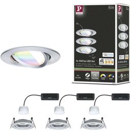 Paulmann LED Einbauleuchte "LED Einbauleuchte Nova Coin rund 84mm 50", grau (aluminiumfarben), 3, &Oslash; 8,4cm, 3 Stk., Leuchten, Memoryfunktion, Farbwechsler, Farbsteuerung, Dimmer, Smart Home, LED Einbauleuchte