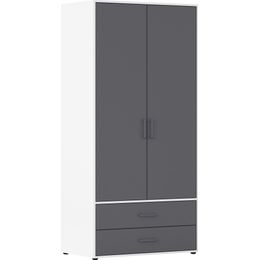 Dreht&uuml;renschrank Rauch "Kleiderschrank Schrank Garderobe W&auml;scheschrank VOYAGER", alpinwei&szlig;, graumetallic, griffe graumetallic, B:93cm H:194cm T:53cm, Holzwerkstoff, Schr&auml;nke, Dreht&uuml;renschrank, mit 2 modernen Griffvarianten, mit Au&szlig;enschubladen MADE IN GERMANY