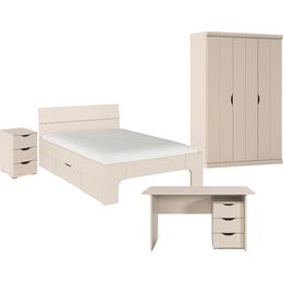 Jugendzimmer-Set Rauch "Kinderzimmer Komplettzimmer Schlafzimmer-Set (4-tlg.) MARLENE", beige (beige (champagner)), Schrank 3-trg. - Ausstattung BASIC + ohne Matratze, B/H: 140cm x 200cm, Schrank 3-trg. - Ausstattung BASIC, Holzwerkstoff, Schlafzimmerm&ouml;bel-Sets, Jugendzimmer-Set, erh&auml;ltlich in verschiedenen Bett- und Schrank-Breiten MADE IN GERMANY