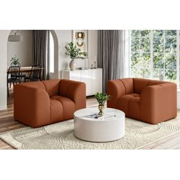 Sessel Home Affaire "TUURE Verl&auml;ssliche Qualit&auml;t, moderne Steppung, Breite 134cm", rot (ziegelrot), B:134cm H:81cm T:94cm, 100% Polyester, Sessel, Sessel, Bubble Optik, hoher Sitzkomfort, Wellenunterfederung