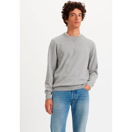 Levi's Rundhalspullover LEVI'S "LIGHTWEIGHT HM SWEATER", Herren, Gr. S, grau (mid tone grau heathe), Strick, Obermaterial: 100% Baumwolle, regular fit normal, Rundhals, angesetztes B&uuml;ndchen, Pullover Rundhalspullover, Feingerippte Abschl&uuml;sse