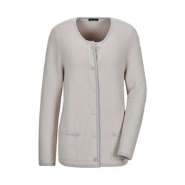 Strickjacke GOLDNER "Elegante Strickjacke mit Taschen", Damen, Gr. 44, beige (stein, gemustert), Obermaterial: 50% Baumwolle CO. 50% Polyacryl PAN., gerade, Strickjacken Strickjacke, Kn&ouml;pfe in Perlmutoptik