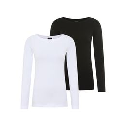 Longsleeve Laura Scott, Damen, Gr. 44/46, wei&szlig;, schwarz, Single Jersey, Obermaterial: 95% Baumwolle, 5% Elasthan, Basic, Basic h&uuml;ftbedeckend, U-Boot-Ausschnitt, Shirts Longsleeve, Basic-Stil und Passform, mit U-Boot-Ausschnitt, Topseller