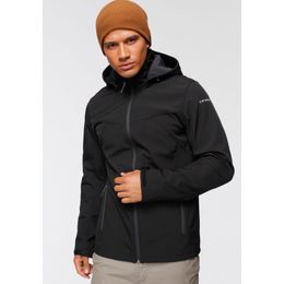 Softshelljacke Icepeak "Icepeak BRIMFIELD", Herren, Gr. 50, schwarz, Softshell, Obermaterial: 89% Polyester, 11% Elasthan. R&uuml;ckseite: 100% Polyester, normal, hoch geschlossener Ausschnitt, mit verstellbarem Klettverschluss, Jacken Softshelljacke, mit abnehmbarer Kapuze, winddicht, wasserabweisend, atmungsaktiv