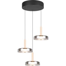 Trio LEUCHTEN LED Pendelleuchte "CELESTE dimmbare LED H&auml;ngelampe aus Metall Glas & Holz, 7,5W 750 Lumen", schwarz (schwarz matt), 3, &Oslash; 35cm H: 200cm, 1 Stk., Leuchten, 3-flammig einfach h&ouml;henverstellbar von 50-200 cm 3-Stufen Dimmfunktion, LED Pendelleuchte