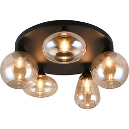 Trio LEUCHTEN Deckenleuchte "Lumina, Deckenlampe 5-flammig mit Glasschirm, exkl 5x E14, max 10W", amber, schwarz matt, 5, &Oslash; 63,5cm H: 24,5cm, 1 Stk., Leuchten, &Oslash; 64 cm H&ouml;he 25 cm, spiegelnde Glas Lampenschirme in 3 modernen Formen, Deckenleuchte