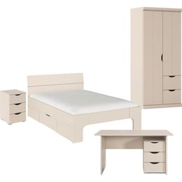 Jugendzimmer-Set Rauch "Kinderzimmer Komplettzimmer Schlafzimmer-Set (4-tlg.) MARLENE", beige (beige (champagner)), Schrank 2-trg. - Ausstattung CLASSIC + ohne Matratze, B/H: 140cm x 200cm, Schrank 2-trg. - Ausstattung CLASSIC, Holzwerkstoff, Schlafzimmerm&ouml;bel-Sets, Jugendzimmer-Set, erh&auml;ltlich in verschiedenen Bett- und Schrank-Breiten MADE IN GERMANY