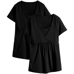 Stillshirt bonprix "2-in-1 Umstands- und Stillshirts (2er Pack?)", Damen, Gr. 44/46 (L), schwarz (schwarz, schwarz), Obermaterial: 95% Baumwolle, 5% Elasthan, figurumspielend, Shirts Stillshirt, figurumspielende Passform, mit Wickelschnitt