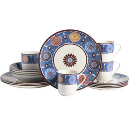 Kombiservice Creatable "Sumaya, Kombi-Service 16-tlg", blau (blau, bunt), 16 Stk., Steingut, Geschirr-Sets, Kombiservice, Mandala Motive
