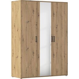 Dreht&uuml;renschrank Rauch "Kleiderschrank Schrank Garderobe W&auml;scheschrank VOYAGER", braun (eiche artisan), B:140cm H:194cm T:53cm, Holzwerkstoff, Schr&auml;nke, Dreht&uuml;renschrank, mit modernen Griffen in Graumetallic und Spiegel