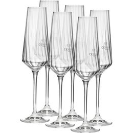 Sektglas Van Well "Eva, Sektgl&auml;ser 20 cl geeicht, 6 St&uuml;ck", transparent, H:24,7cm &Oslash;:6,5cm, Kristallglas, Trinkgef&auml;&szlig;e, Sektglas, Relief-Optik, sp&uuml;lmaschinengeeignet