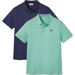 Poloshirt bonprix "Poloshirt (2er Pack) aus reiner Baumwolle", Herren, Gr. 44/46 (S), gr&uuml;n (salbeigr&uuml;n, dunkelblau), Obermaterial: 100% Baumwolle, unifarben, regular fit, Shirts Poloshirt, Regular Fit, Kurzarm, aus Baumwolle, mit Polokragen
