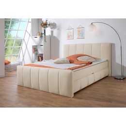 Boxbett Home Affaire "Hanelore inkl. Bettkasten und Topper", beige, B:212cm L:220cm, Komplettbetten, Boxbett, Boxbett mit Bettkasten und Fu&szlig;teil, inkl. Topper
