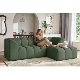 Ecksofa Home Affaire "TUURE L-Form, Verl&auml;ssliche Qualit&auml;t, moderne Steppung, Breite 255cm", gr&uuml;n, B:255cm H:81cm T:177cm, 100% Polyester, Sofas, Ecksofa, Bubble Optik, moderne Steppung, hoher Sitzkomfort, Wellenunterfederung