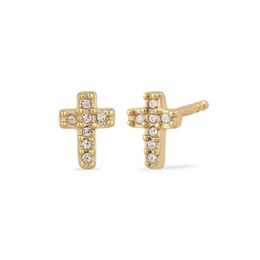 Paar Ohrstecker Elli "Ohrringe Ohrstecker Kreuz mit Kristallen von Swarovski Wei&szlig; 925 Sterling Silber" Gr. 8, gold, Ohrringe, Damen, Silber 925 (Sterlingsilber), Paar Ohrstecker