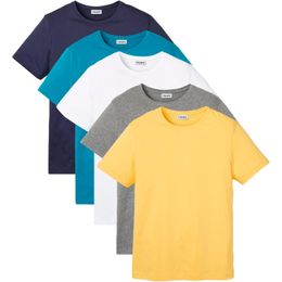 T-Shirt bonprix "T-Shirt (5er Pack)", Herren, Gr. 44/46 (S), blau (kobaltt&uuml;rkis, gelb, grau meliert, dunkelblau, wei&szlig;), Obermaterial: 70% Baumwolle, 30% Viskose, regular fit, Shirts T-Shirt, Regular Fit, Kurzarm, f&uuml;r warme Tage, aus Baumwolle und Viskose