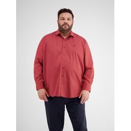 Langarmhemd Lerros "Modisches Hemd mit Haifischkragen, gemustert", Herren, Gr. 6XL, extraweit, rot (urban rot), 97% Baumwolle, 3% Elasthan, Hemden Langarmhemd