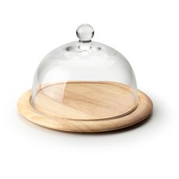 K&auml;seglocke CONTINENTA, beige (natur, transparent), H:16cm &Oslash;:26cm, Glas, Holz, Servierglocken, K&auml;seglocke, 2-teilig