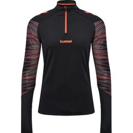 Trainingsshirt Hummel "HMLBLAZE PRO TRAINING HALF ZIP", Damen, Gr. S, schwarz (schwarz, orange), Obermaterial: 90% Polyester, 10% Elasthan, Shirts Trainingsshirt, f&uuml;r Erwachsene, sportlicher Stil, schnell trocknend, atmungsaktiv
