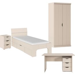 Jugendzimmer-Set Rauch "Kinderzimmer Komplettzimmer Schlafzimmer-Set (4-tlg.) MARLENE", beige (beige (champagner)), Schrank 2-trg. - Ausstattung BASIC + ohne Matratze, B/H: 90cm x 200cm, Schrank 2-trg. - Ausstattung BASIC, Holzwerkstoff, Schlafzimmerm&ouml;bel-Sets, Jugendzimmer-Set, erh&auml;ltlich in verschiedenen Bett- und Schrank-Breiten MADE IN GERMANY