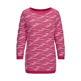 Rundhalspullover GOLDNER "Baumwollpullover mit Wellenstruktur", Damen, Gr. 46, pink (pink, gemustert), Obermaterial: 50% Baumwolle CO. 50% Polyacryl PAN., gerade, Pullover Rundhalspullover, modischer Wellenstrick
