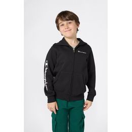 Kapuzensweatjacke Champion "ICONS CONTRAST Full Zip Hoodie", Jungen, Gr. M (140/146), nbk, Obermaterial: 73% Baumwolle, 27% Polyester, Sweatjacken Kapuzensweatjacke