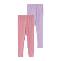 Leggings s.Oliver JUNIOR, M&auml;dchen, Gr. 116, N-Gr, lila, pink, Jersey, Obermaterial: 95% Baumwolle, 5% Elasthan, unifarben, k&ouml;rpernah lang, Hosen Leggings, 2er Pack / f&uuml;r Girls / mit Stretch, Topseller