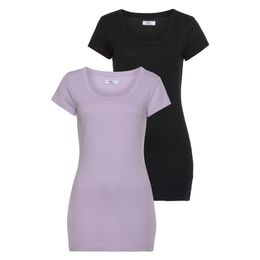 T-Shirt Flashlights, Damen, Gr. 48/50 (XL), lila (flieder, schwarz), Feinripp, Obermaterial: 100% Baumwolle, clean, unifarben, Basic, sehr figurbetont Po-bedeckend, Rundhals, Shirts T-Shirt, figurbetonter Schnitt, unifarben, Rundhalsausschnitt, Topseller