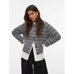 V&eacute;ro Moda Strickjacke VERO MODA "VMAWESOME SHINE LS O-NCK STRIPE CARD BOO", Damen, Gr. M, dunkelgrau melange detail:lgm, silber lurex, Strick, Obermaterial: 55% Polyester, 17% Viskose, 16% Nylon, 6% Wolle, 5% metallisierte Fasern, 1% Elasthan, gestreift, regular fit normal, Rundhals, Strickjacken Strickjacke