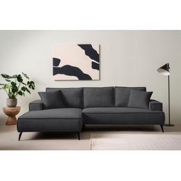 Ecksofa Home Affaire "TVINNU, L-Form, 275cm, in Cord und Leinenoptik", anthrazit, B:275cm H:83cm T:173cm, Sofas, Ecksofa, wahlweise Recamiere rechts/links, schwarze F&uuml;&szlig;e, bequemer Sitzkomfort