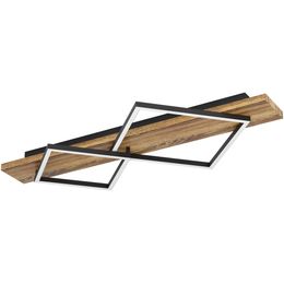 Eglo Deckenleuchte "BOYAL Deckenlampe - Stahl, Holz - LED;LED - 1X13W;1X15W - IP20", schwarz, braun rustikal, 2, H: 9cm, 1 Stk., Leuchten, Wohzimmerlampe, Esszimmerlampe, Flur, Schlafzimmer, L78 x B40,5 x H9cm, Deckenleuchte