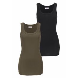 Tanktop Flashlights, Damen, Gr. 40/42 (M), gr&uuml;n (khaki, schwarz, uni, uni), Feinripp, Obermaterial: 100% Baumwolle, unifarben, Basic, sehr figurbetont h&uuml;ftbedeckend, Rundhals, Tops Tanktop, sehr figurbetonte Passform, aus Baumwolle, mit Rundhalsausschnitt, Topseller