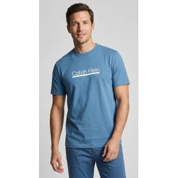 T-Shirt Calvin Klein "SS 30s E SPRTSWR 2 G", Herren, Gr. L, blau (blausteel), Single Jersey, Obermaterial: 100% Baumwolle, unifarben, regular fit h&uuml;ftlang, Rundhals, Shirts T-Shirt, mit Logo-Schriftzug
