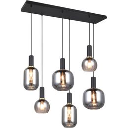 Trio LEUCHTEN Pendelleuchte "DIVA, E27 H&auml;ngelampe 6-flammig mit Glasschirm, exkl 6xE27 max 10W", schwarz (schwarz matt), 6, H: 150cm, 1 Stk., Leuchten, h&ouml;henverstellbar bis max 150cm H&auml;ngeleuchte 92x35 cm Wohnzimmer K&uuml;che, Pendelleuchte