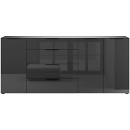 Sideboard MANJANA M&Ouml;BEL "Style", anthrazit matt, glas anthrazit, metall schwarz matt, B:225cm H:98,7cm T:40cm, Glas, Holzwerkstoff, Metall, Sicherheitsglas ESG, Sideboards, Sideboard, mit Glasfronten, mit Metallgriffen, melaminbeschichtet