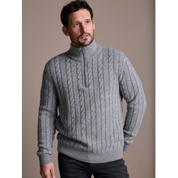 Strickpullover Lerros "Troyer mit Zopfmuster - Klassik trifft Coolness", Damen, Gr. 3XL, platinum grau melange, 88% Wolle, 12% Kaschmir, ohne Ausschnitt, Pullover Strickpullover