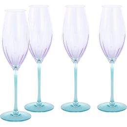Sektglas Creatable "Swirly Spring, Sektgl&auml;ser-Set, 4-tlg.", bunt, H:24cm &Oslash;:6cm, Glas, Trinkgef&auml;&szlig;e, Sektglas, Rillen Relief, Modern, Sommerlich, Leicht