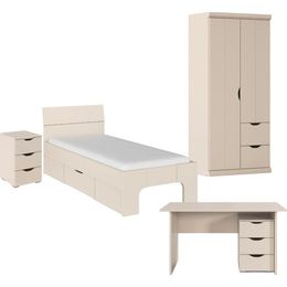 Jugendzimmer-Set Rauch "Kinderzimmer Komplettzimmer Schlafzimmer-Set (4-tlg.) MARLENE", beige (beige (champagner)), Schrank 2-trg. - Ausstattung CLASSIC + ohne Matratze, B/H: 90cm x 200cm, Schrank 2-trg. - Ausstattung CLASSIC, Holzwerkstoff, Schlafzimmerm&ouml;bel-Sets, Jugendzimmer-Set, erh&auml;ltlich in verschiedenen Bett- und Schrank-Breiten MADE IN GERMANY