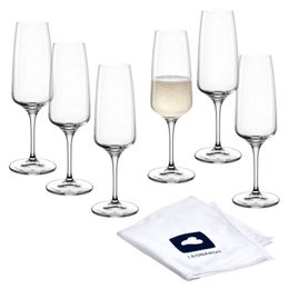 Sektglas Leonardo "Sektgl&auml;ser CESTI + Poliertuch", transparent (transparent, wei&szlig;, blau), H:21cm &Oslash;:7cm, Kristallglas, Trinkgef&auml;&szlig;e, Sektglas, 6 Sekt-Gl&auml;ser mit Poliertuch