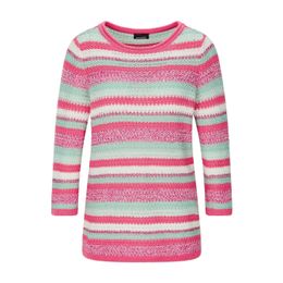 Rundhalspullover GOLDNER "Kurzgr&ouml;&szlig;e Baumwollpullover mit Ringel-Muster", Damen, Gr. 24, pink (pink, salbei, geringelt), Obermaterial: 50% Baumwolle CO. 50% Polyacryl PAN., gerade, Pullover Rundhalspullover, Strukturierter Ringelstrick