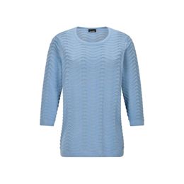 Rundhalspullover GOLDNER "Sommerpullover mit Wellenstruktur", Damen, Gr. 52, blau (hellblau), Obermaterial: 50% Baumwolle CO. 50% Polyacryl PAN., gerade, Pullover Rundhalspullover, moderner Wellenstrick