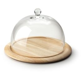 K&auml;seglocke CONTINENTA, beige (natur, transparent), H:19,5cm &Oslash;:33cm, Glas, Holz, Servierglocken, K&auml;seglocke, 2-teilig