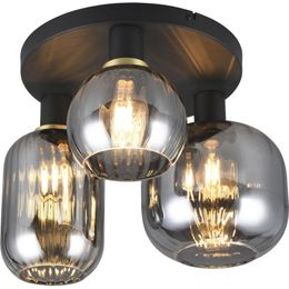 Trio LEUCHTEN Deckenleuchte "DIVA, E27 Deckenlampe 3-flammig mit Glasschirm, exkl 3xE27 max 10W", schwarz (schwarz matt), 3, &Oslash; 39cm H: 28,5cm, 1 Stk., Leuchten, Deckenlampe &Oslash; 39cm, Glasschirme in 3 Formen, Lampe Wohnzimmer K&uuml;che, Deckenleuchte