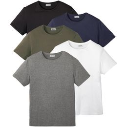 T-Shirt bonprix "T-Shirt (5er Pack)", Herren, Gr. 64 (3XL), wei&szlig; (wei&szlig;, grau meliert, dunkeloliv, dunkelblau, schwarz), Obermaterial: 70% Baumwolle, 30% Viskose, regular fit, Shirts T-Shirt, Regular Fit, Kurzarm, f&uuml;r warme Tage, aus Baumwolle und Viskose