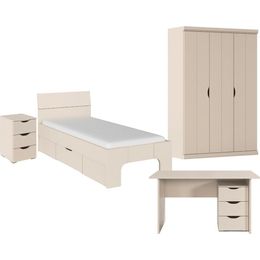 Jugendzimmer-Set Rauch "Kinderzimmer Komplettzimmer Schlafzimmer-Set (4-tlg.) MARLENE", beige (beige (champagner)), Schrank 3-trg. - Ausstattung BASIC + ohne Matratze, B/H: 90cm x 200cm, Schrank 3-trg. - Ausstattung BASIC, Holzwerkstoff, Schlafzimmerm&ouml;bel-Sets, Jugendzimmer-Set, erh&auml;ltlich in verschiedenen Bett- und Schrank-Breiten MADE IN GERMANY