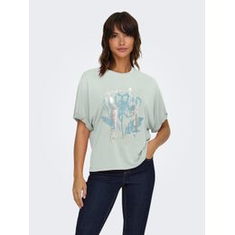 T-Shirt Only "ONLFREE LIFE S/S FOLD-UP TOP BOX JRS", Damen, Gr. S, jadeite print:free imperfect, Jersey, Obermaterial: 70% Modal, 30% Polyester, bedruckt, regular fit normal, Rundhals, Shirts T-Shirt, Materialmix, regular fit, Rundhals