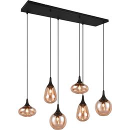 Trio LEUCHTEN Pendelleuchte "Lumina, E14 H&auml;ngelampe 6-flammig Glasschirme in 3 Formen amberfarbig", schwarz (schwarz matt), 6, H: 150cm, 1 Stk., Leuchten, exkl 6x E14 max 40W, H&auml;ngeleuchte h&ouml;henverstellbar bis max 150 cm, Pendelleuchte