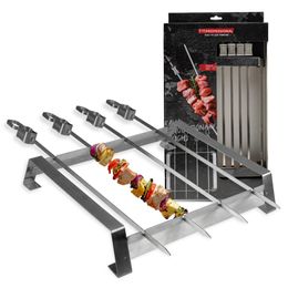 Grillspie&szlig; FMprofessional "Grill-Spie&szlig;e mit Halterung aus Edelstahl - Inklusive Abstreifer", silberfarben, B:24,5cm H:6cm L:34cm, Edelstahl, Spie&szlig;e, Grillspie&szlig;, 4 XXL Spie&szlig;e mit Halter f&uuml;r den Grill &ndash; Zubeh&ouml;r f&uuml;r Schaschlik & Co